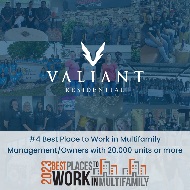 Multifamily Leadership Recognizes Valiant Residential as an official Best Place to Work Multifamily®